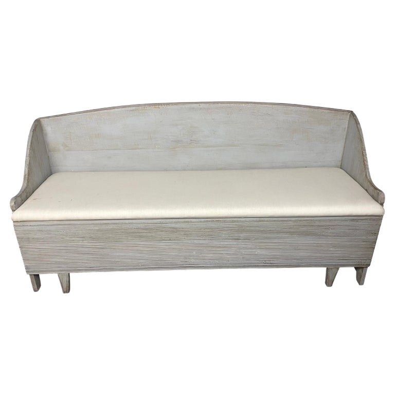 !9th Century, Swedish Gustavian Bench/ Sofa in Grey Paint with Ivory ...