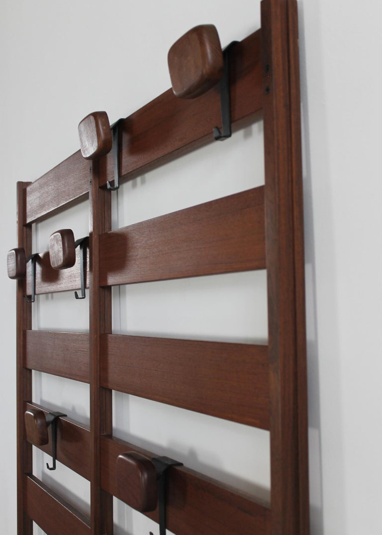 Wall Mounted Coat Rack in Walnut Wood with Adjustable Hooks by ...