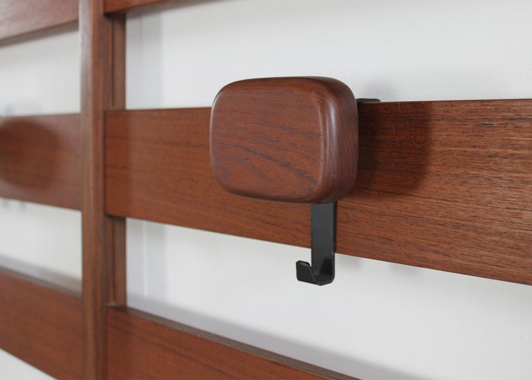Wall Mounted Coat Rack in Walnut Wood with Adjustable Hooks by ...