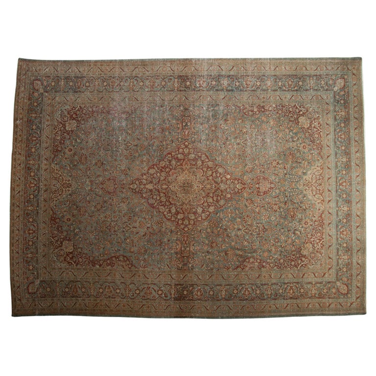 Vintage Fine Distressed Kashan Carpet For Sale at 1stDibs