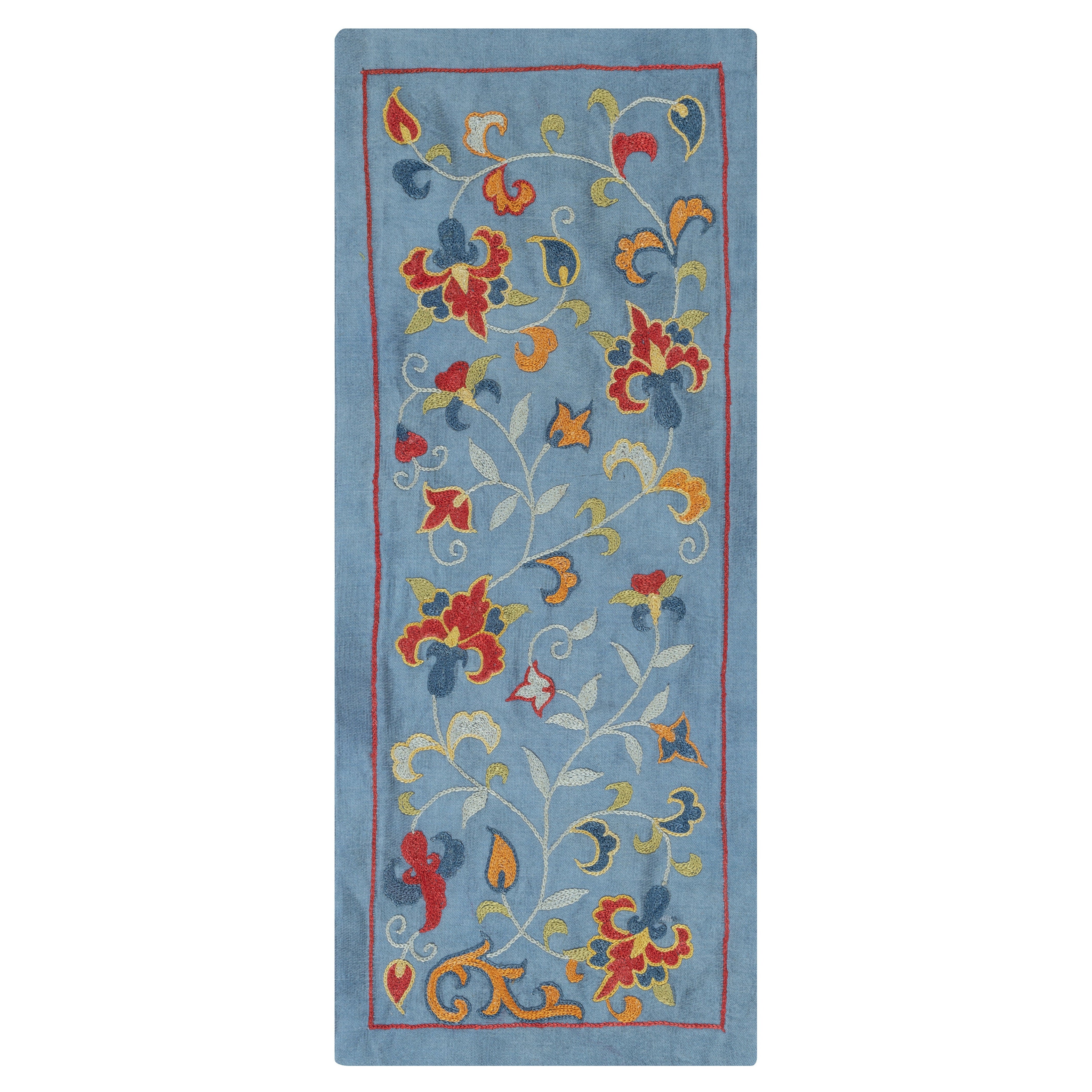 9"x21" Embroidered 100% Silk Wall Hanging. Blue Traditional Tapestry ...