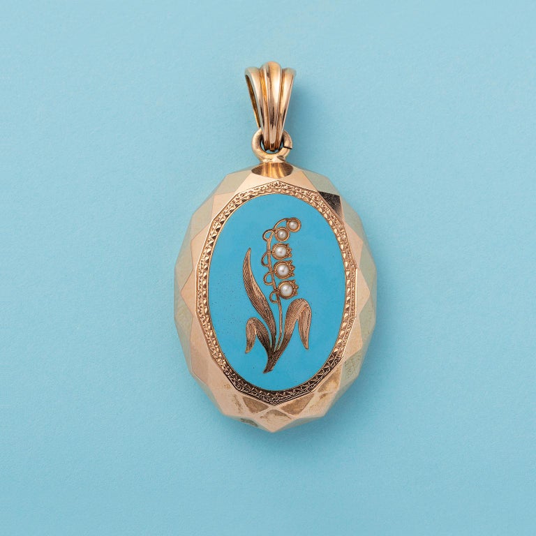 14 Carat Gold Pearl and Enamel Lilly-of-the Valley Locket For Sale at ...
