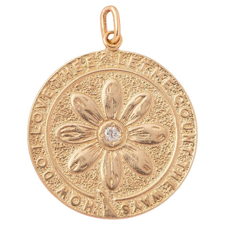 14k Gold Love Flower Charm with Diamond For Sale at 1stDibs