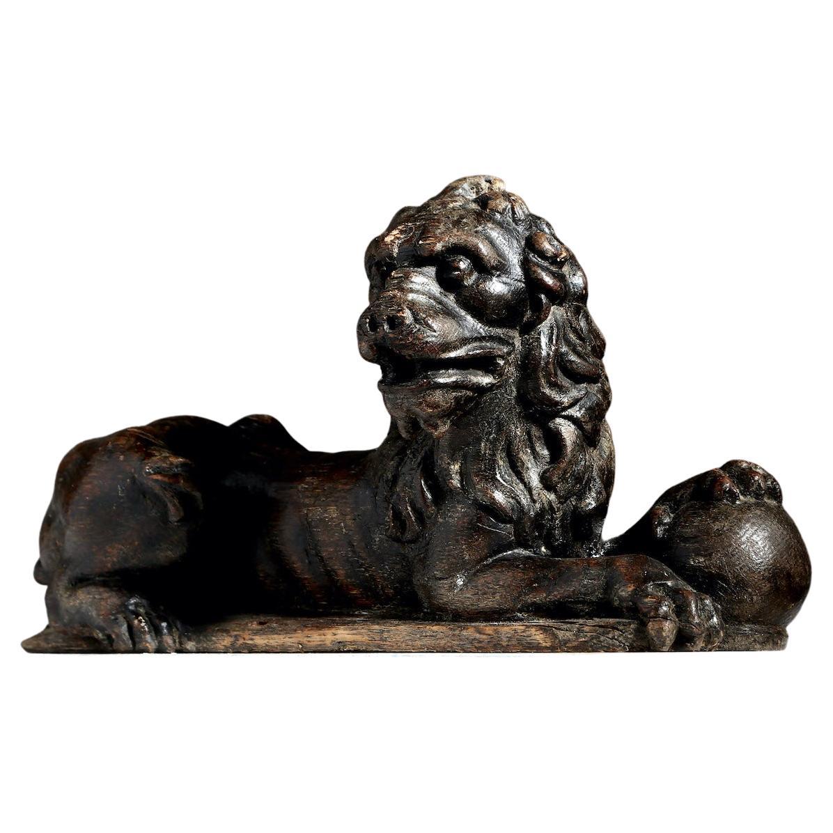 A 17th Century Carved Wood Lion For Sale at 1stDibs