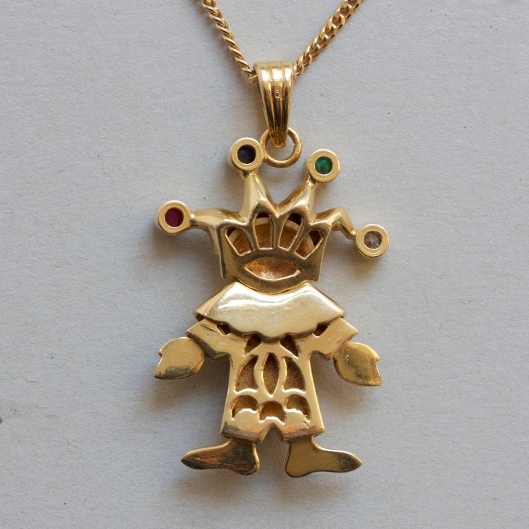 18 Carat and Gemstone Clown Pendant on Chain at 1stDibs