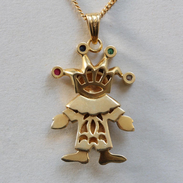 18 Carat and Gemstone Clown Pendant on Chain at 1stDibs