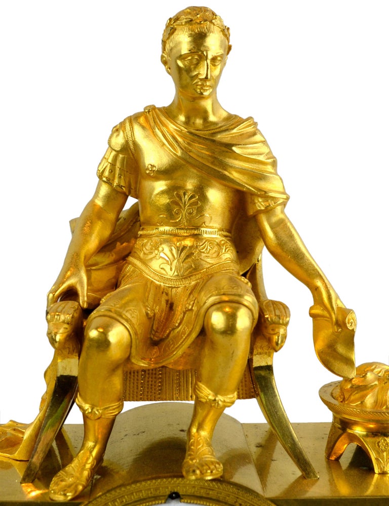 19 Century Figurative French Empire Gilt Bronze Clock of Caesar on His ...