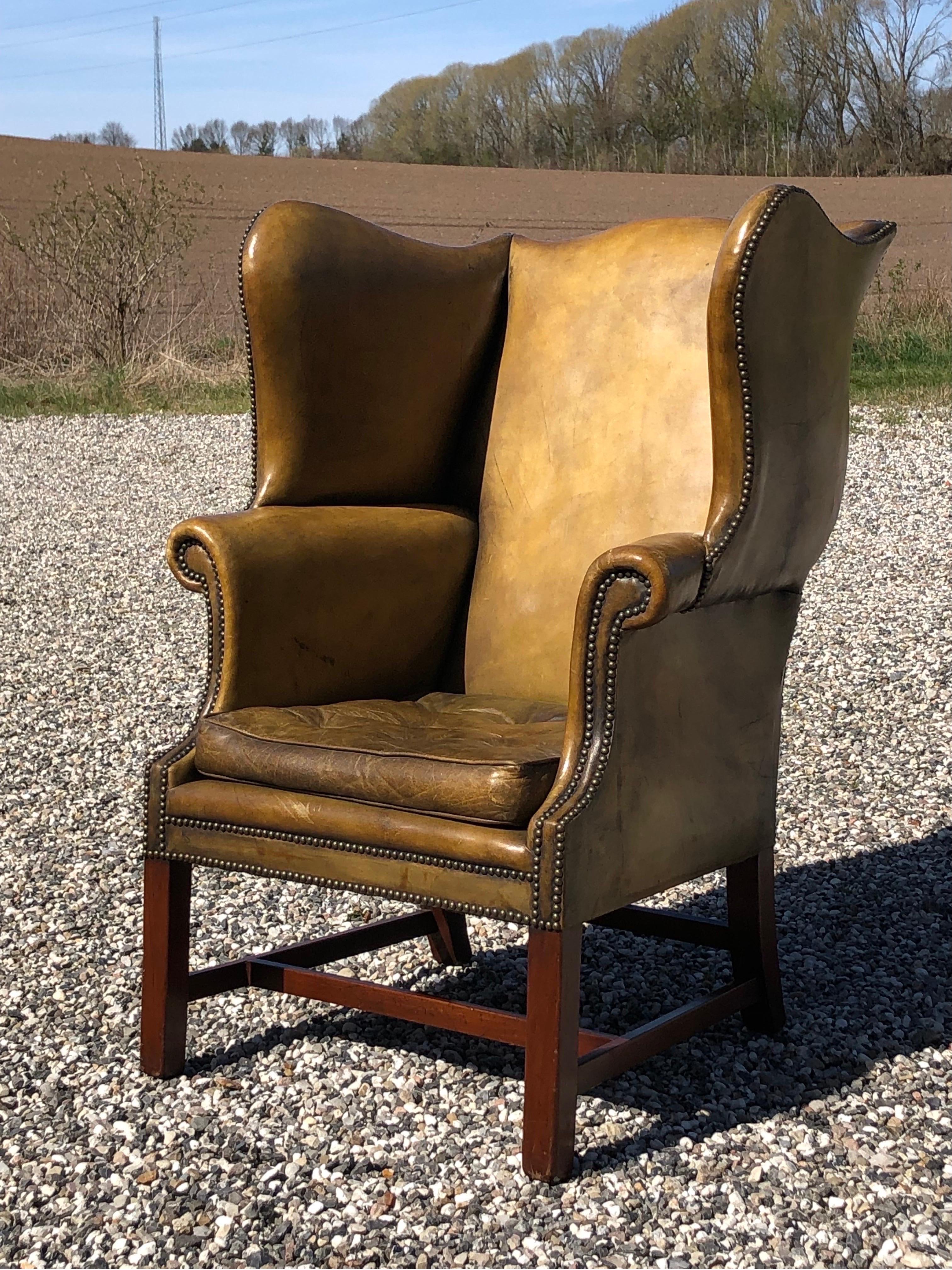 1920ties Perfect Patinated Wingback Chair For Sale at 1stDibs