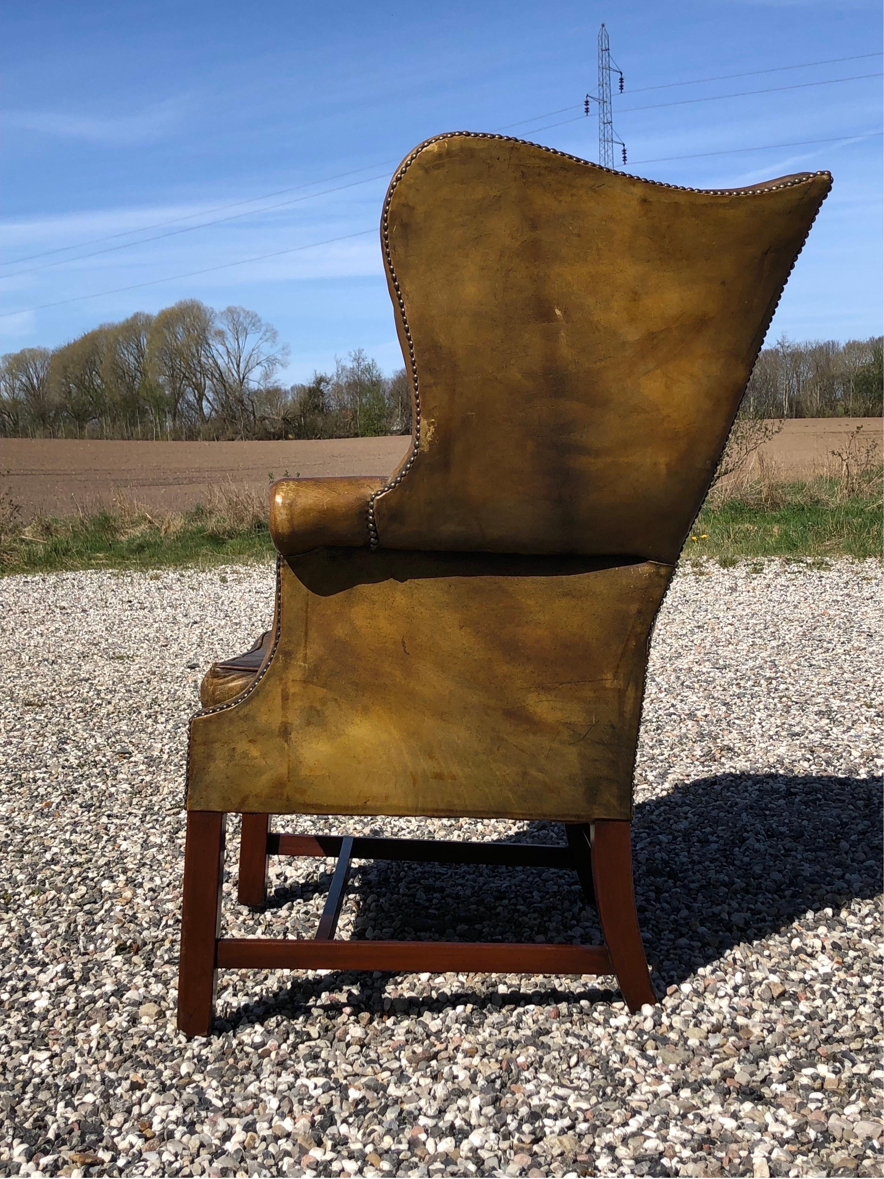 1920ties Perfect Patinated Wingback Chair at 1stDibs