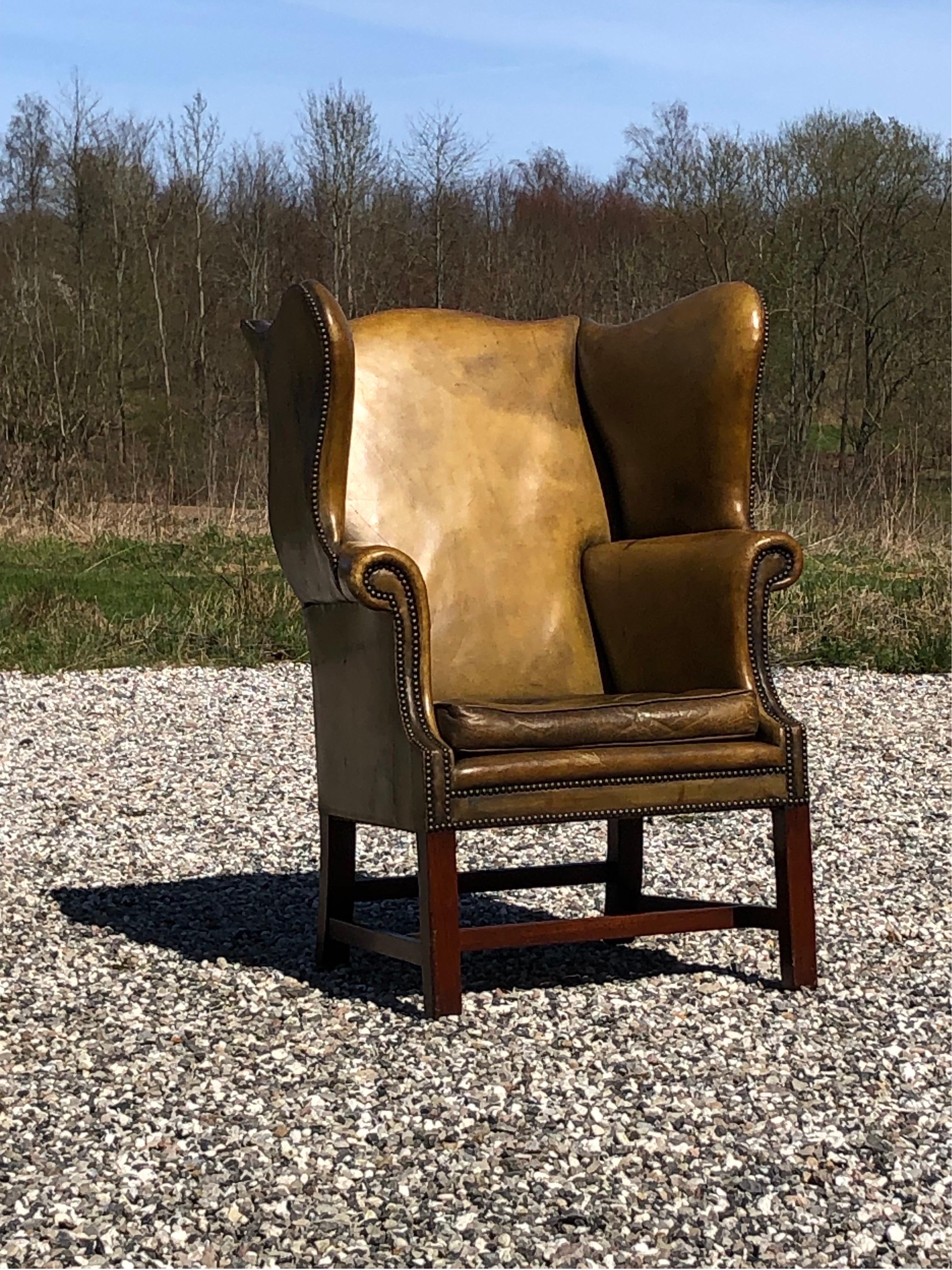 1920ties Perfect Patinated Wingback Chair at 1stDibs