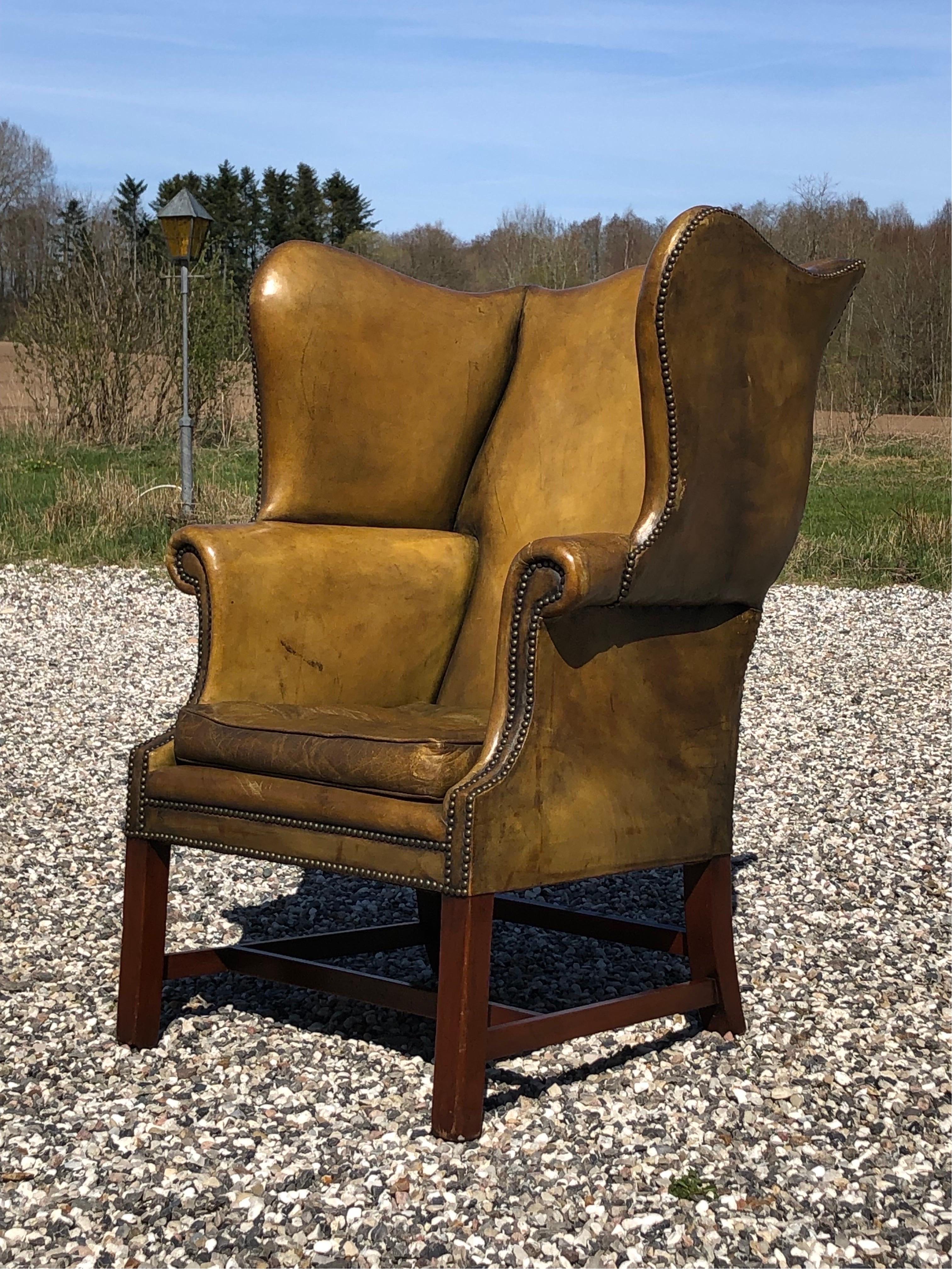 1920ties Perfect Patinated Wingback Chair at 1stDibs