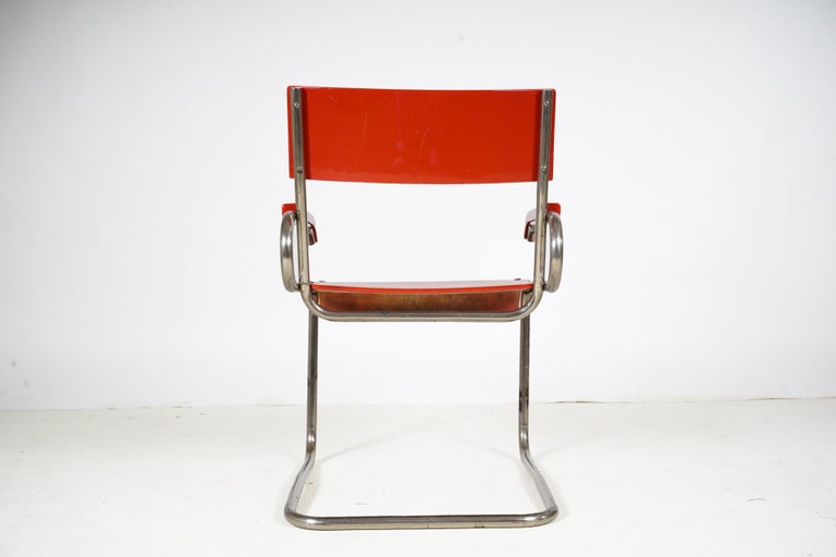1930s Czech Chrome and Wood Armchair For Sale at 1stDibs