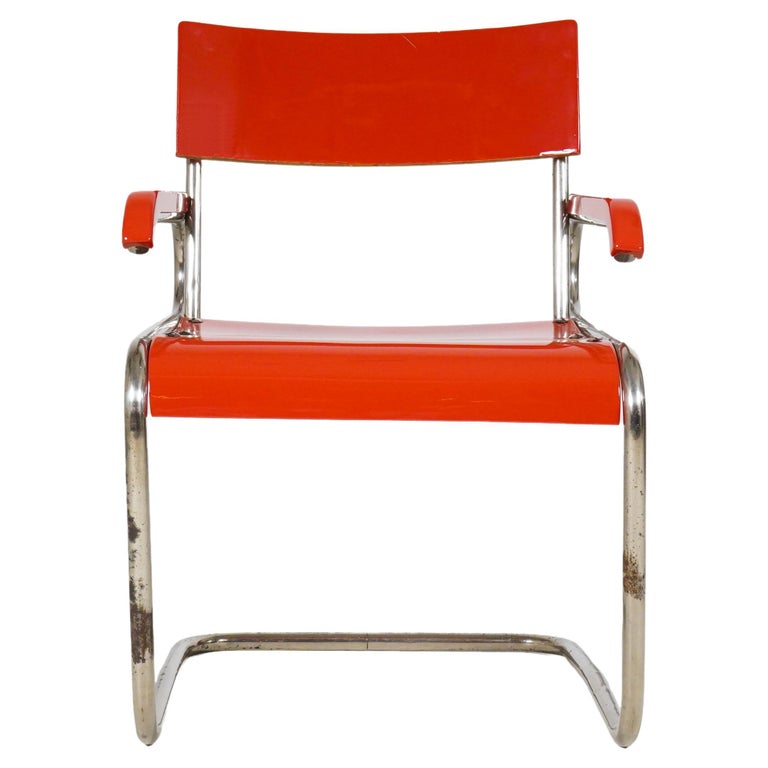 1930s Czech Chrome and Wood Armchair For Sale at 1stDibs