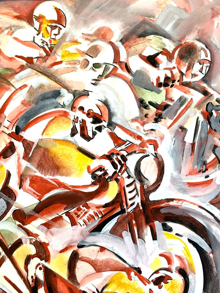 1930s Futurist Watercolor of a Motorbike Race by Italian Artist Aris ...