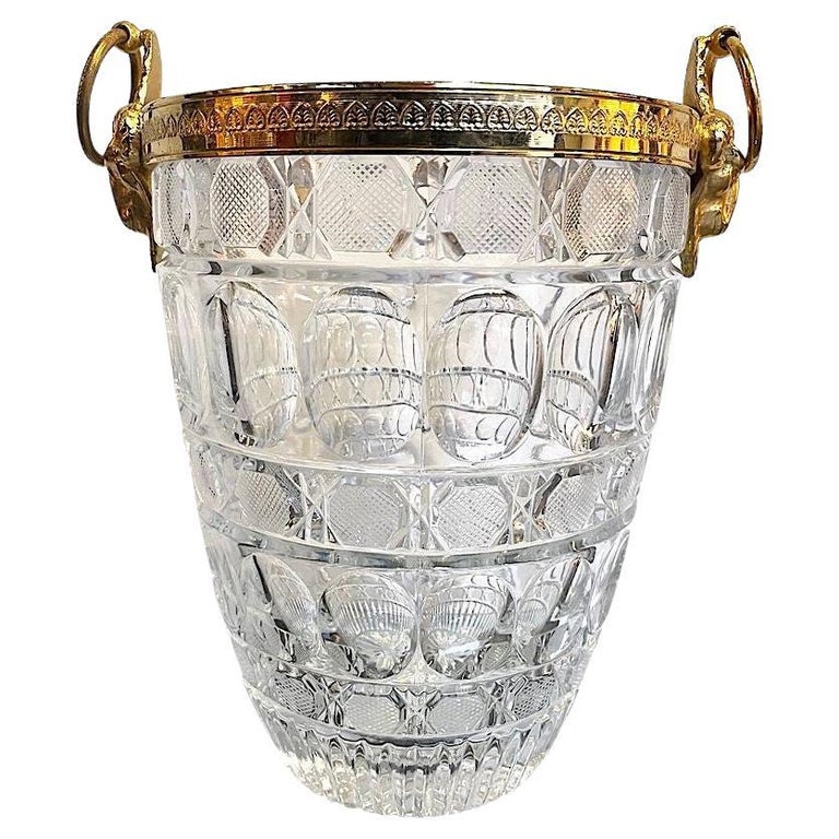 1960s Glass and Gilt Metal Champagne Bucket with Ram Head Handles at ...