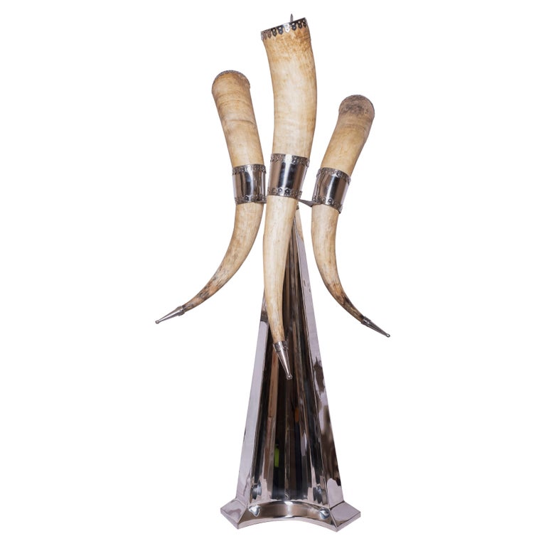 1970s Stainless Steel Sculpture with Mounted Horns by Anthony J ...