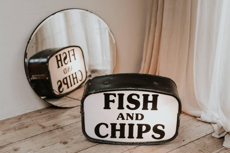 1970s Vintage Double-Sided "Fish and Chips" Shop Sign, Signed Cowling ...