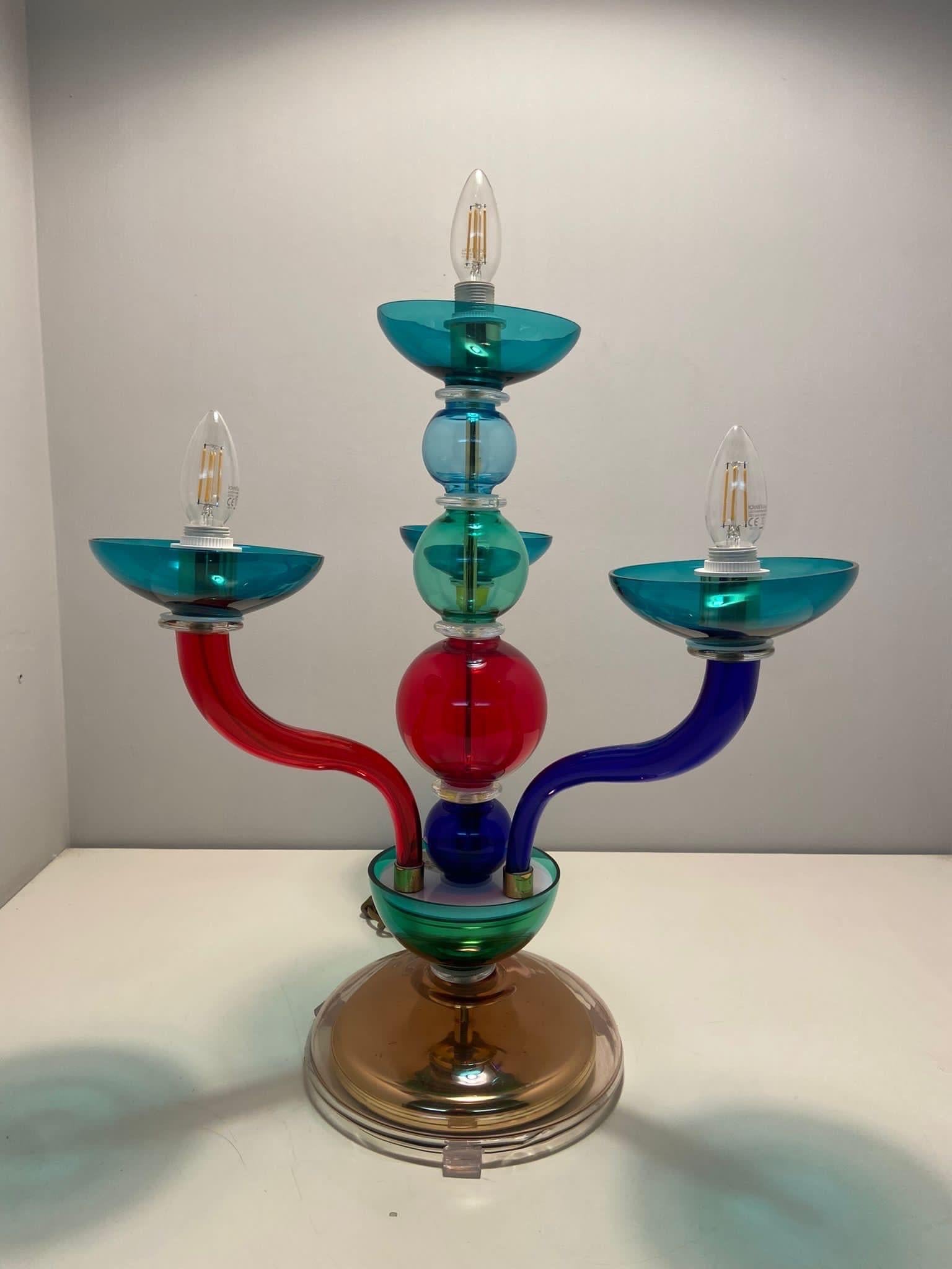 A 1990s Murano Glass and Brass Table Lamp by Sylcom in the manner of ...