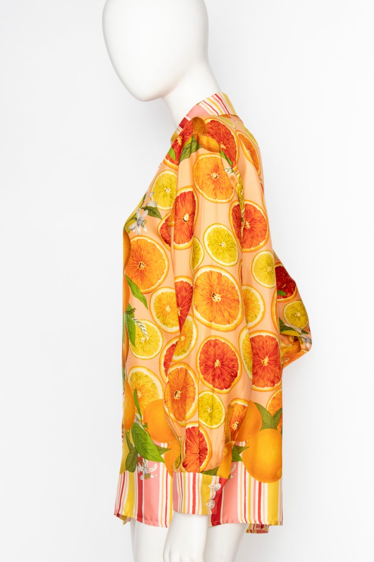 A 1990s Vintage Gucci Fruit Print Silk Twill Blouse at 1stDibs