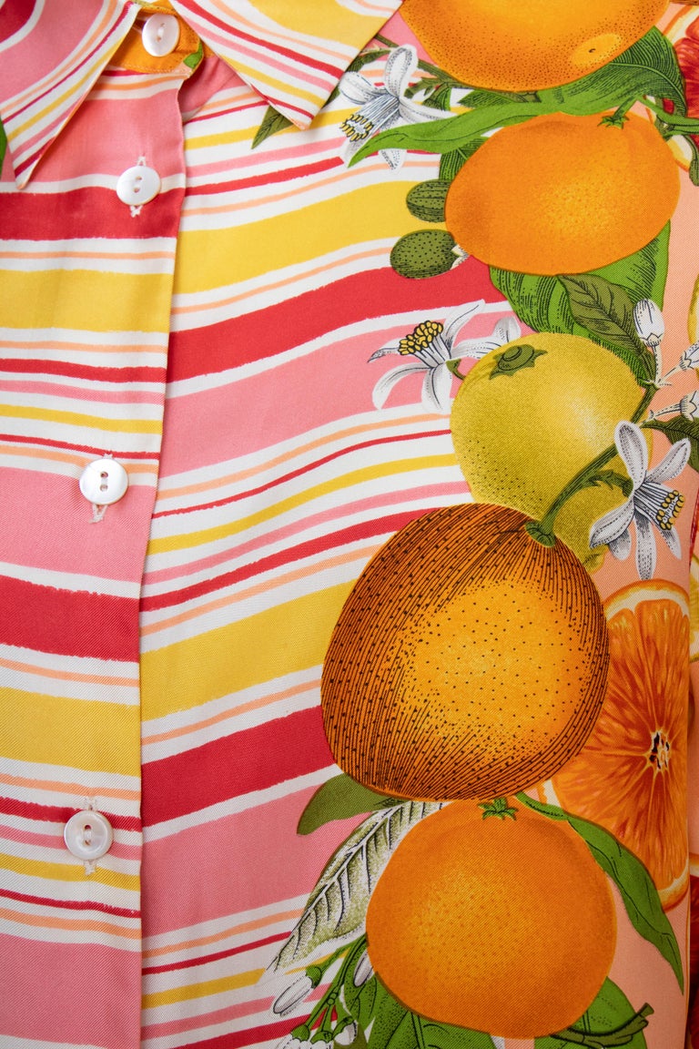 A 1990s Vintage Gucci Fruit Print Silk Twill Blouse at 1stDibs