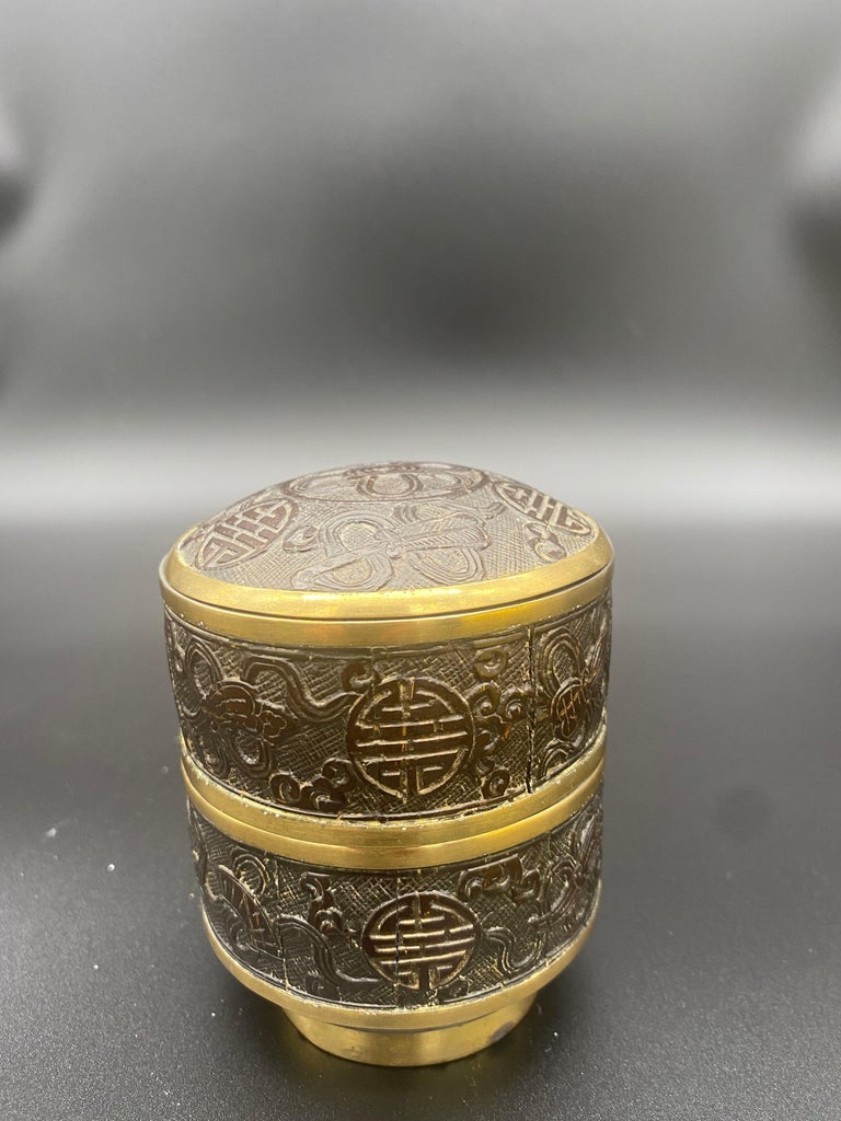 19th Century Antique Chinese Tin Coconut Stacking Box For Sale at 1stDibs