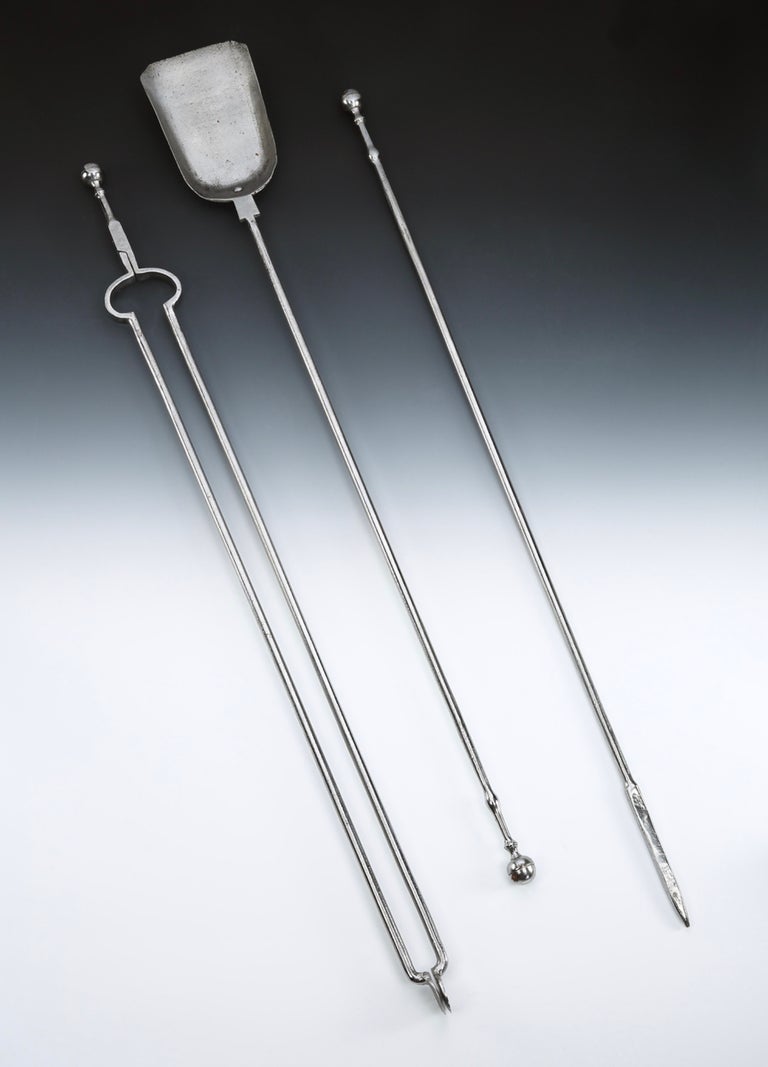 A 19th Century Antique Set of Long Steel Fire Tools For Sale at 1stDibs