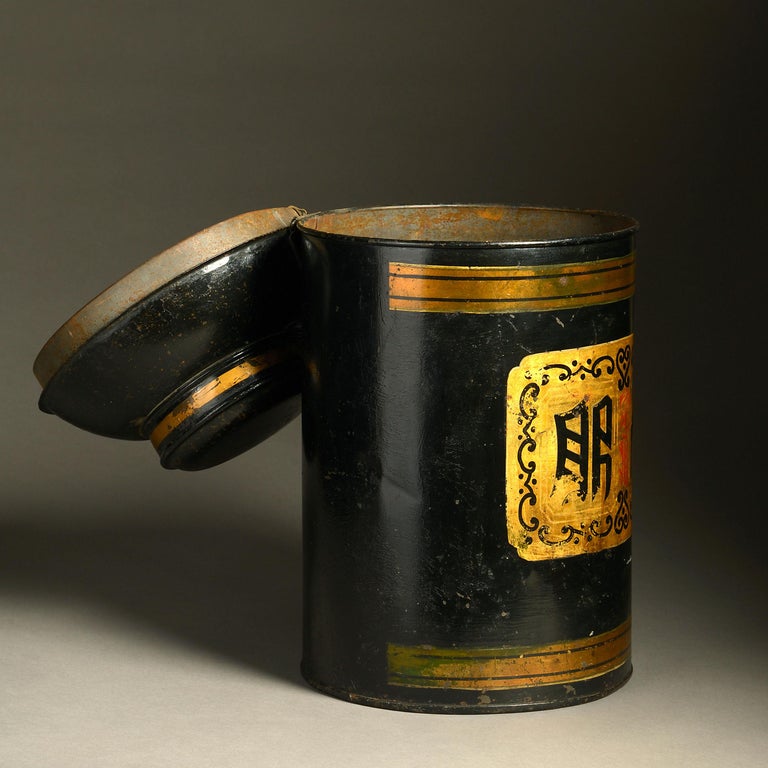 19th Century Black Painted Tole Tea Canister at 1stDibs