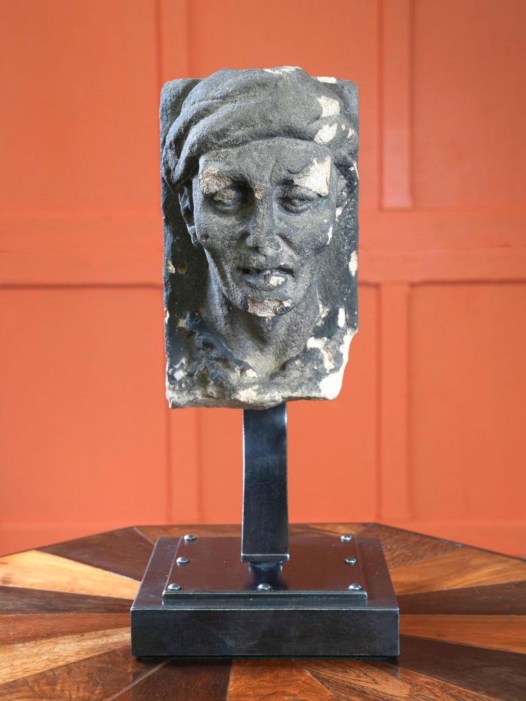 19th Century Carved Sand Stone Male Mask For Sale at 1stDibs