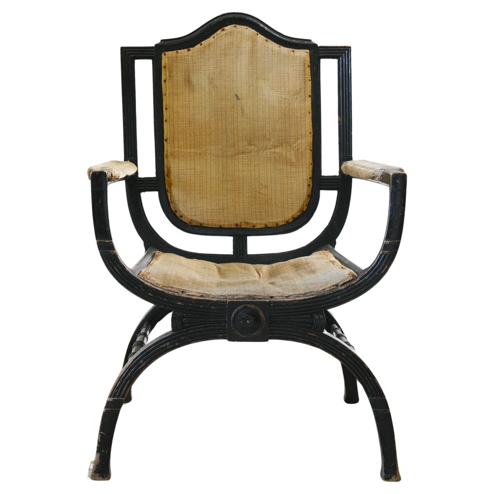 Dagobert Curule Sculpted Wooden Folding Armchair For Sale at 1stDibs
