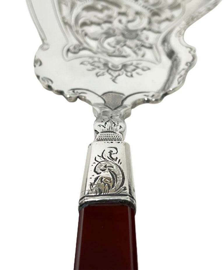19th Century Dutch Silver Fish Serving Spoon with Agate For Sale at 1stDibs