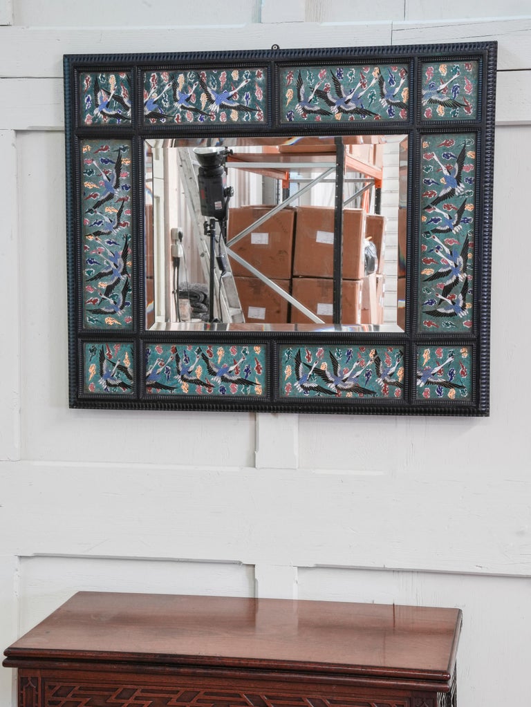 19th Century English Ebonised Mirror Incorporating Chinese Cloisonné ...