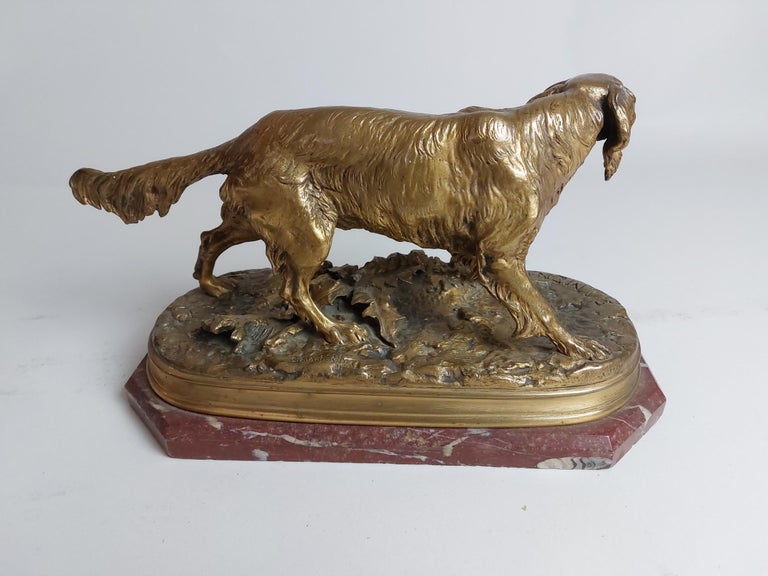 19th Century French Bronze of a Spaniel/Setter Type Dog, Signed P J ...