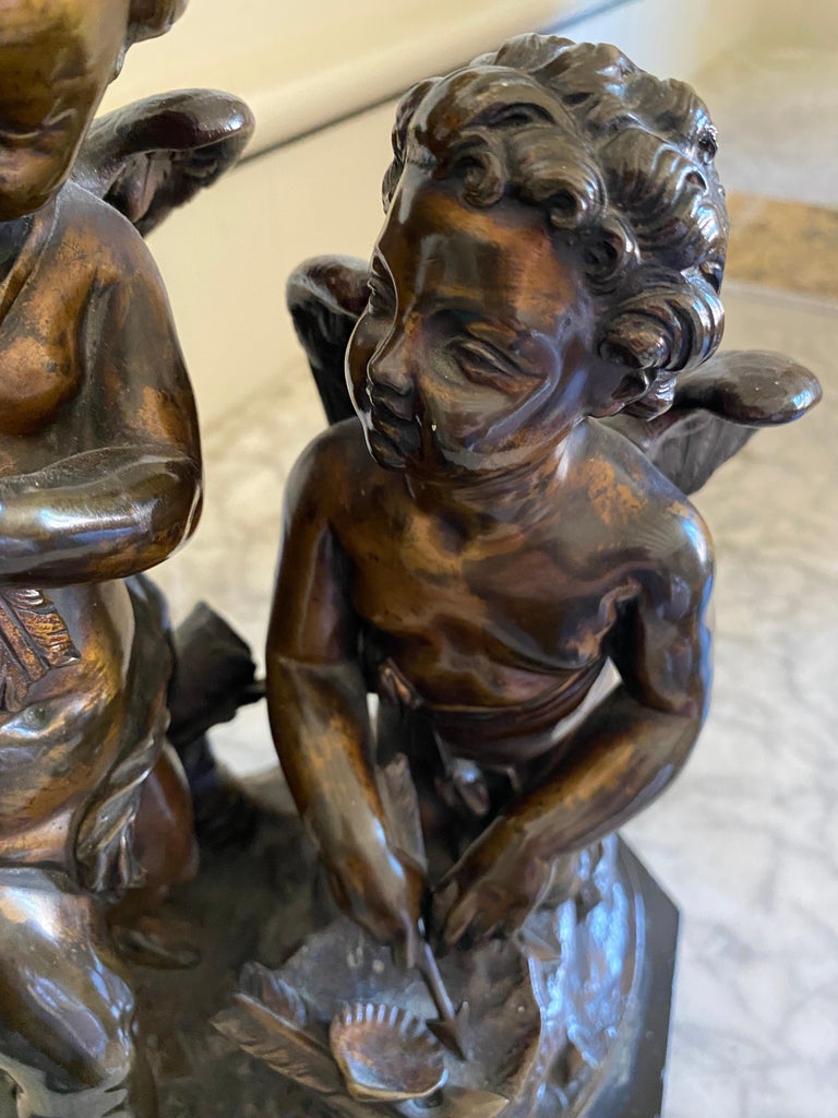 19th Century French Patinated Bronze Figural Group of a Pair of Winged ...