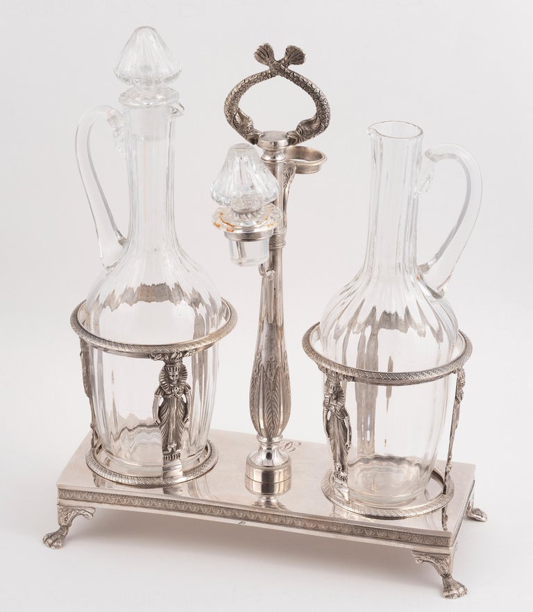 19th Century French Silver Two-Bottle Cruet Stand For Sale at 1stDibs