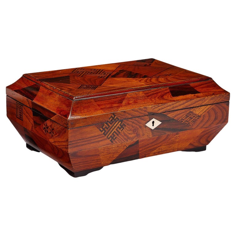 19th Century Japanese Elm and Calamander Parquetry Sarcophagus Work Box ...