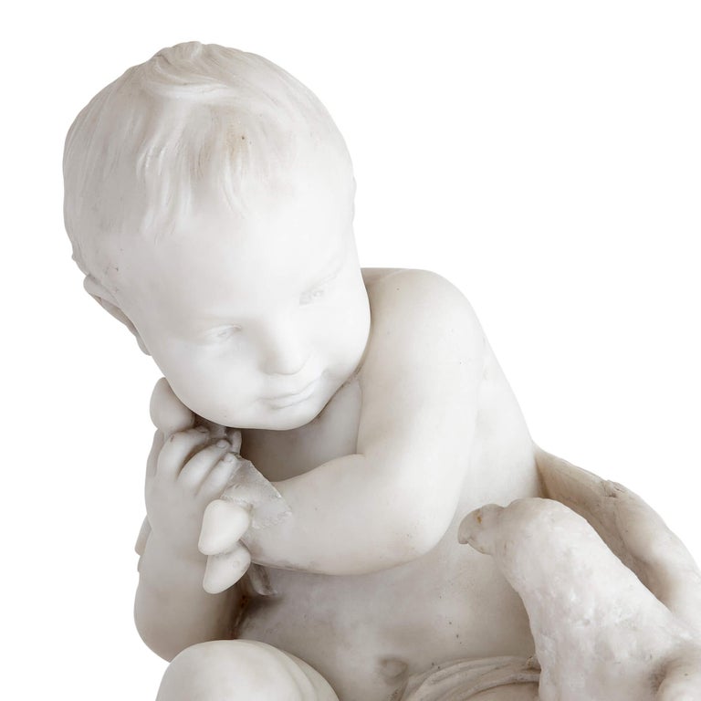 19th Century Marble Sculpture of a Putto and Bird, Signed 'Pigal' For ...