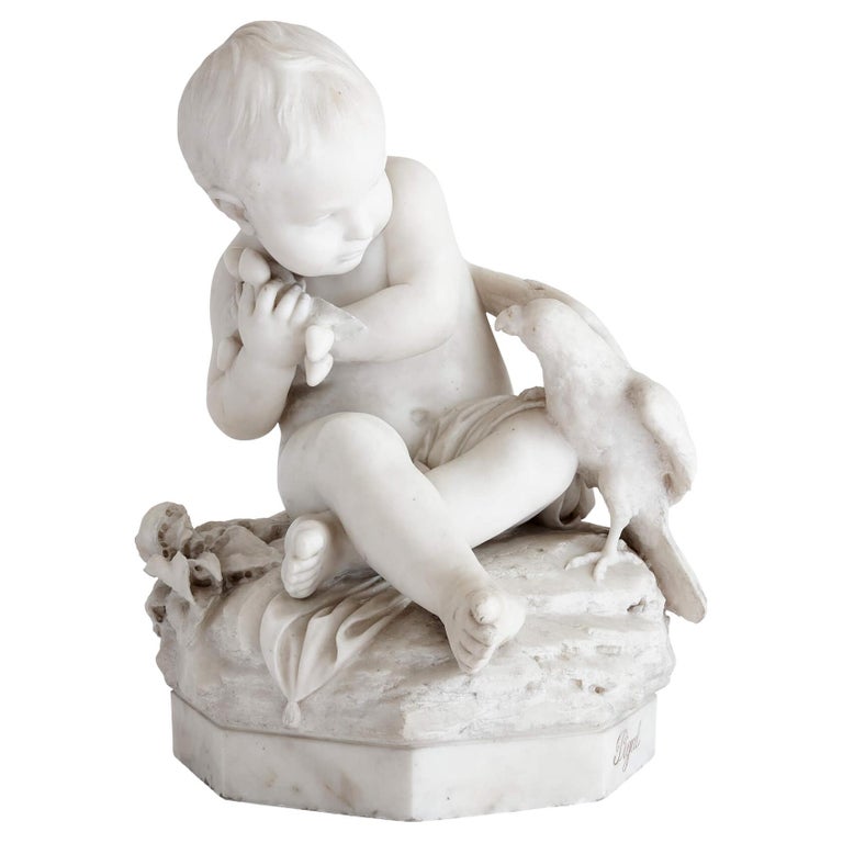 19th Century Marble Sculpture of a Putto and Bird, Signed 'Pigal' For ...