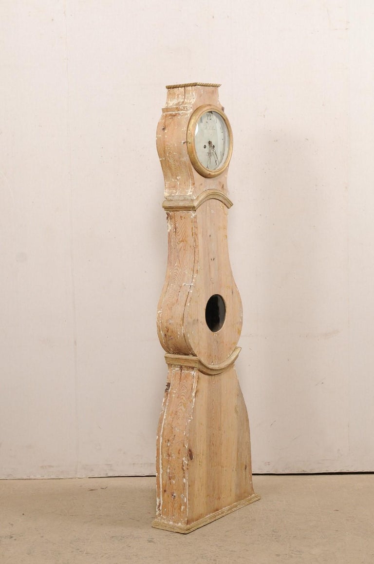 19th Century Mora Floor Clock from Sweden, Scraped Finish w/Subtle Gold ...