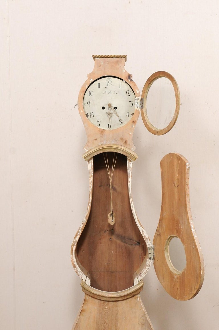 19th Century Mora Floor Clock from Sweden, Scraped Finish w/Subtle Gold ...