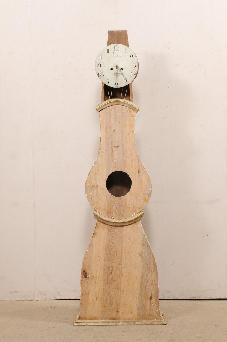 19th Century Mora Floor Clock from Sweden, Scraped Finish w/Subtle Gold ...