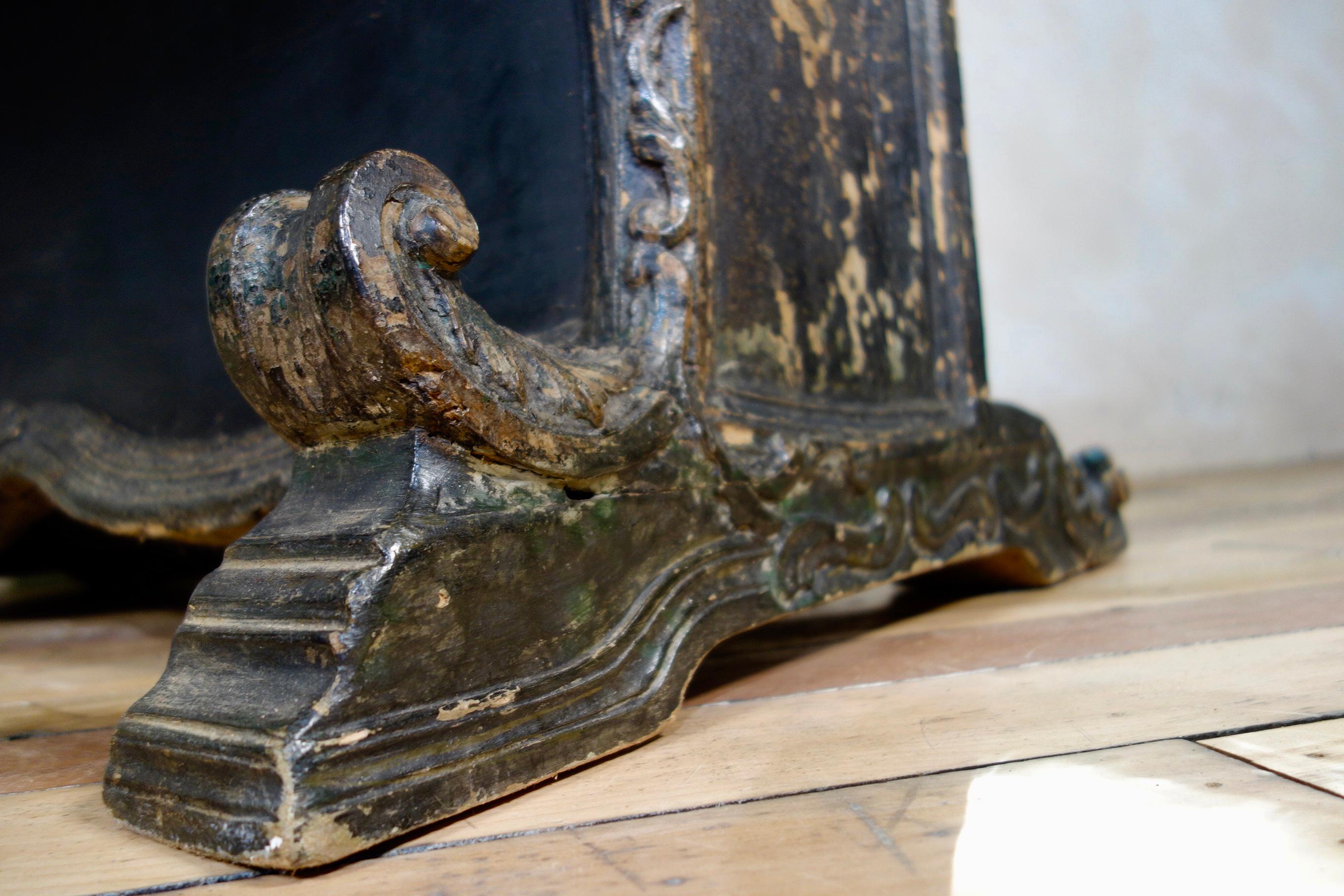 19th Century Painted Gothic Continental Leather Upholstered Settle ...