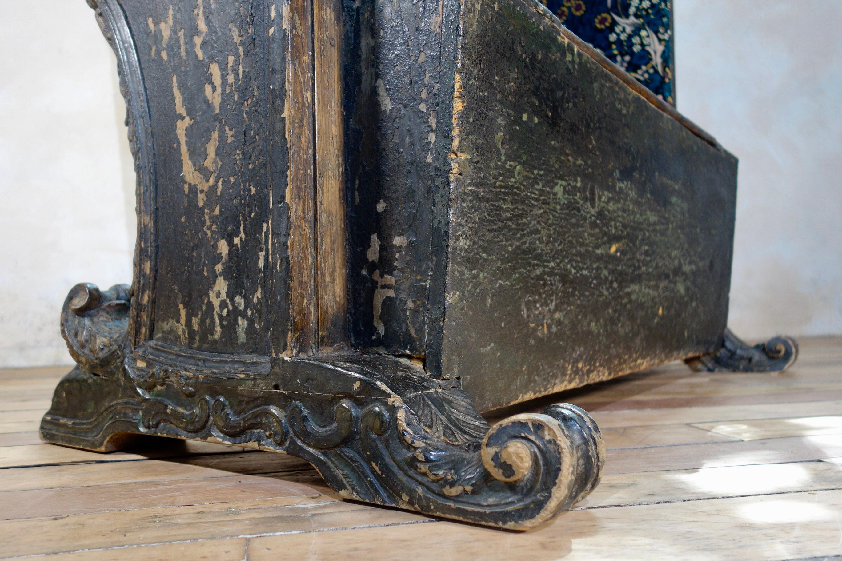 19th Century Painted Gothic Continental Leather Upholstered Settle ...