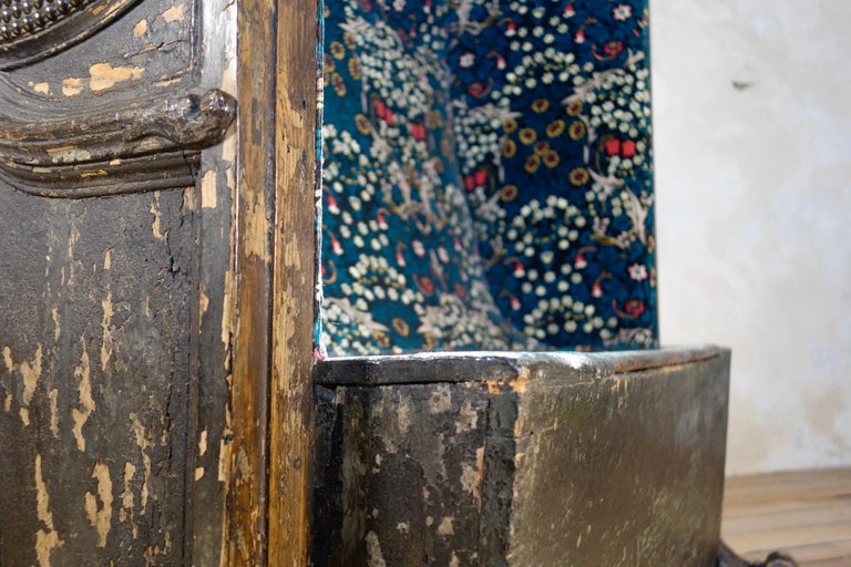 19th Century Painted Gothic Continental Leather Upholstered Settle ...