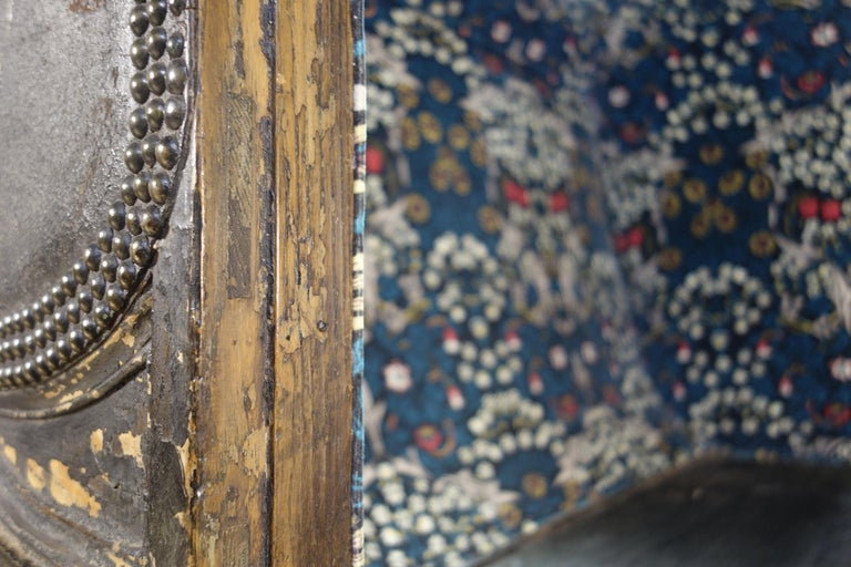 19th Century Painted Gothic Continental Leather Upholstered Settle ...