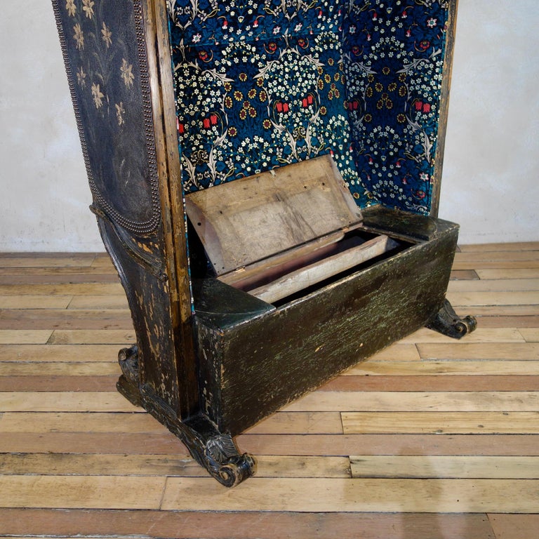 19th Century Painted Gothic Continental Leather Upholstered Settle ...