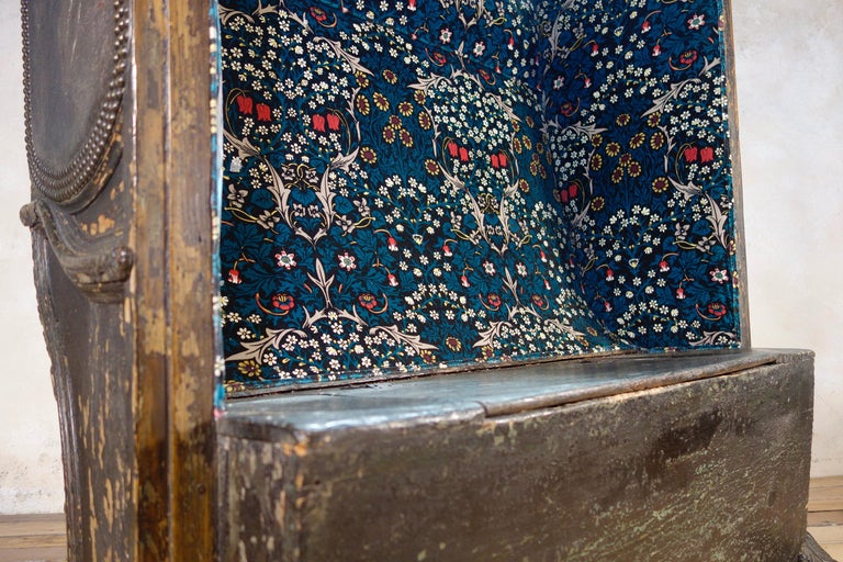 19th Century Painted Gothic Continental Leather Upholstered Settle ...
