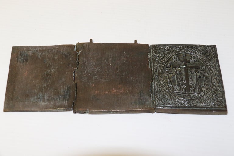 19th Century Russian Folding Bronze and Enamel Orthodox Icon, circa 1880 For Sale at 1stDibs