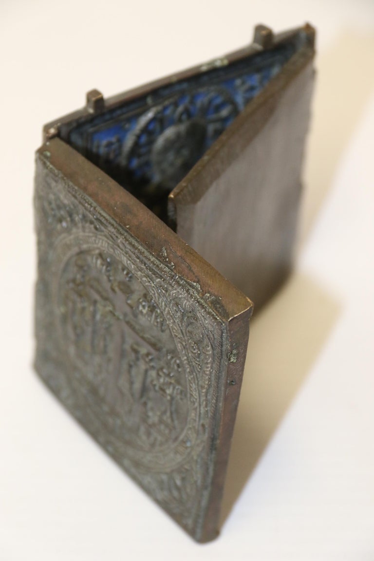 19th Century Russian Folding Bronze and Enamel Orthodox Icon, circa 1880 For Sale at 1stDibs
