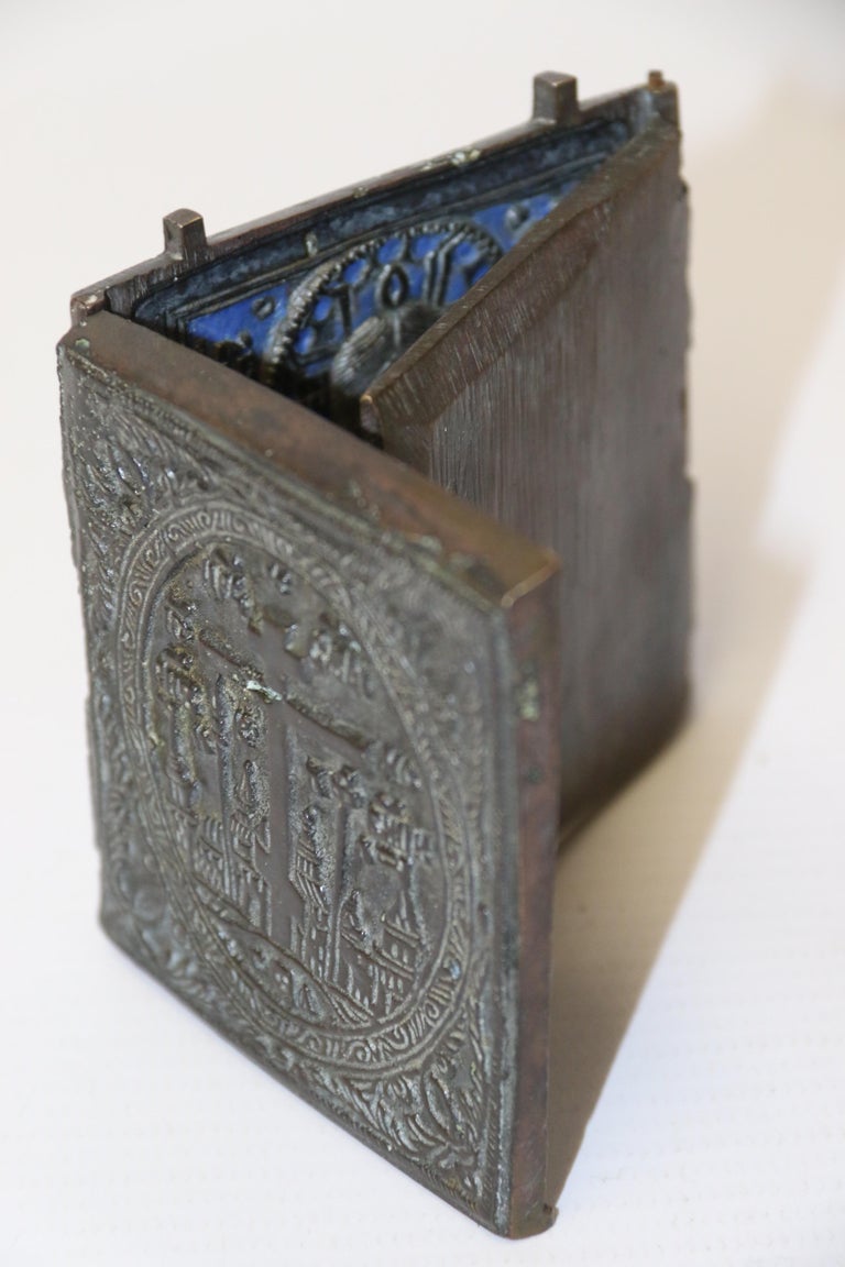 19th Century Russian Folding Bronze and Enamel Orthodox Icon, circa 1880 For Sale at 1stDibs