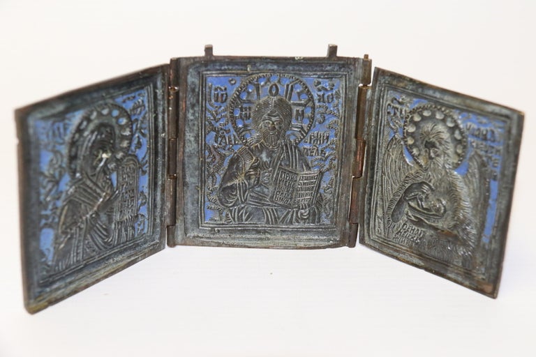 19th Century Russian Folding Bronze and Enamel Orthodox Icon, circa 1880 For Sale at 1stDibs